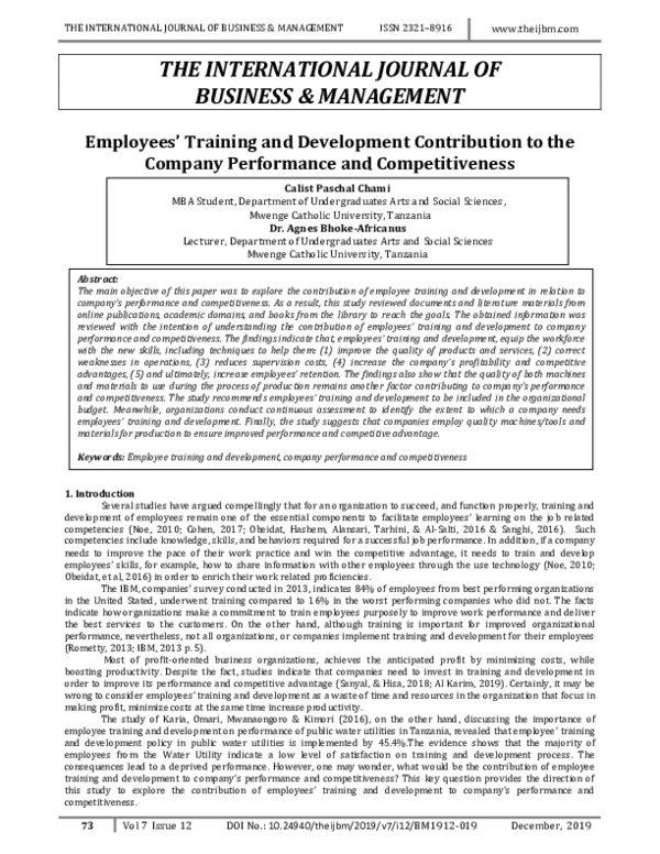 (PDF) Employees’ Training and Development Contribution to the Company ...