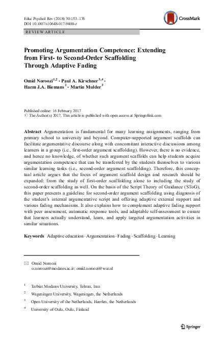 (PDF) Promoting Argumentation Competence: Extending from First- to Second-Order Scaffolding ...