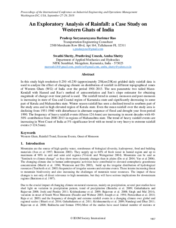 (PDF) An Exploratory Analysis of Rainfall: a Case Study on Western ...