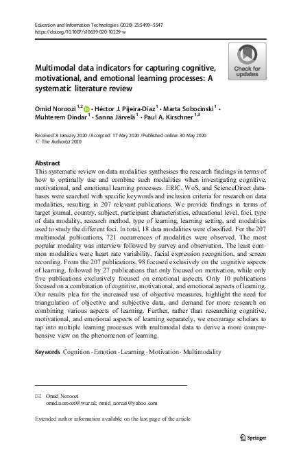 Pdf Multimodal Data Indicators For Capturing Cognitive Motivational And Emotional Learning