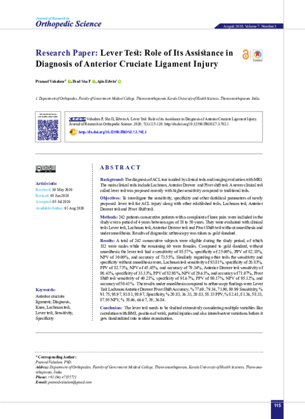 (PDF) Lever Test: Role of Its Assistance in Diagnosis of Anterior ...