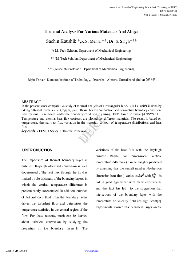 (PDF) Thermal Analysis For Various Materials And Alloys