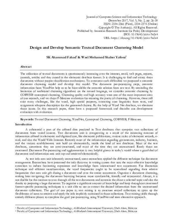 (PDF) Design and Develop Semantic Textual Document Clustering Model