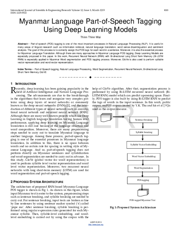 (PDF) Myanmar Language Part-of-Speech Tagging Using Deep Learning Models