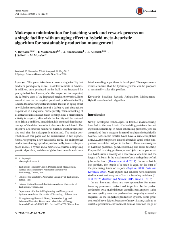 Pdf Makespan Minimization For Batching Work And Rework Process On A