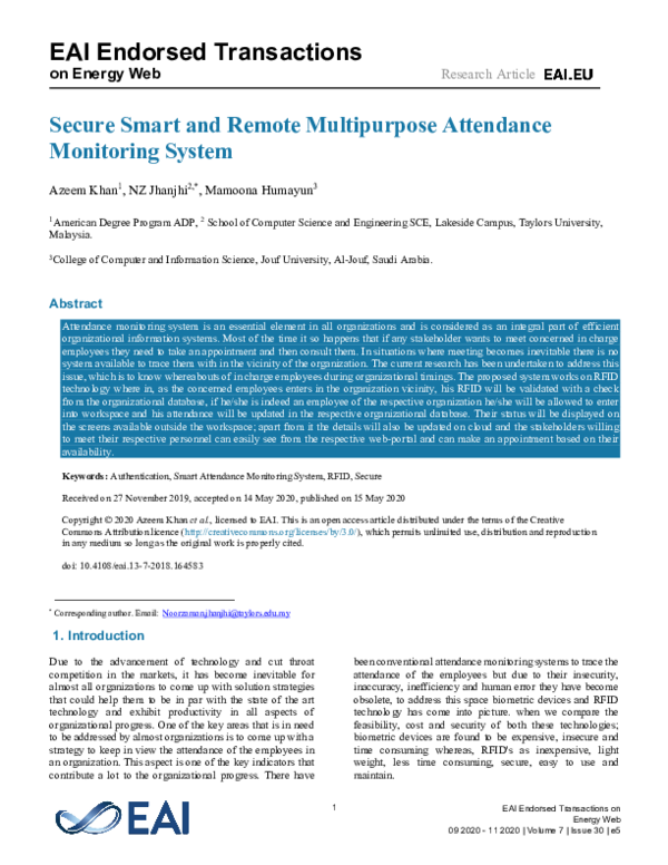 (PDF) Secure Smart and Remote Multipurpose Attendance Monitoring System