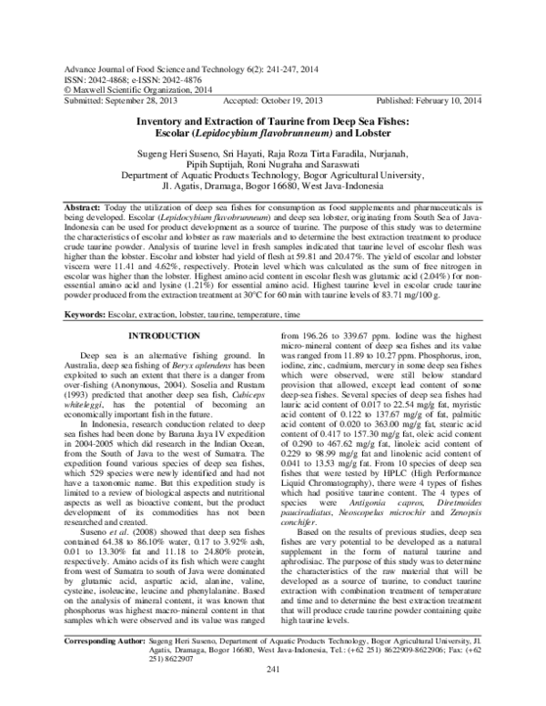 (PDF) Inventory and Extraction of Taurine from Deep Sea Fishes: Escolar ...