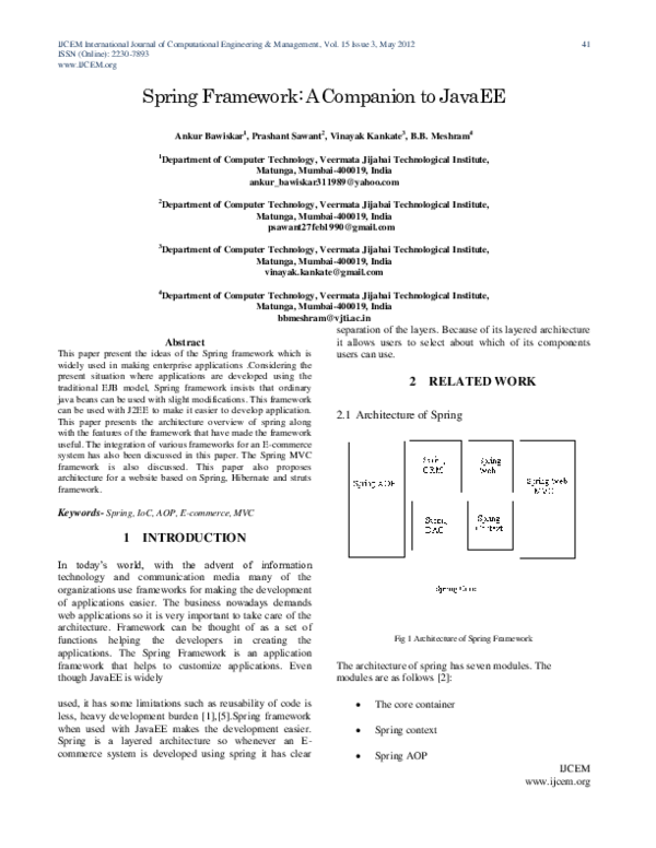 Pdf Spring Framework A Companion To Javaee