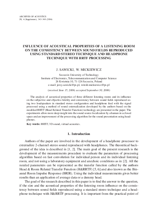 (PDF) Influence of acoustical properties of a listening room on the ... (PDF) Influence of acoustical properties of a listening room on the ...