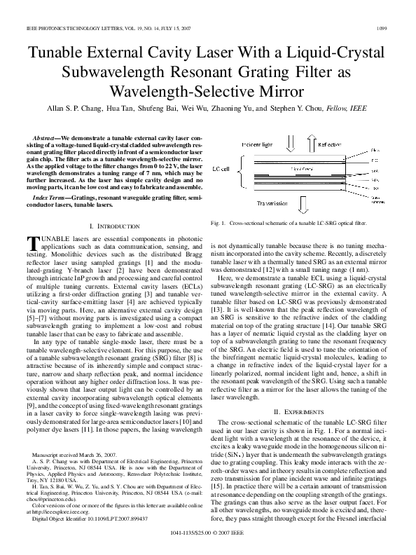 (PDF) Tunable External Cavity Laser With a Liquid-Crystal Subwavelength ...