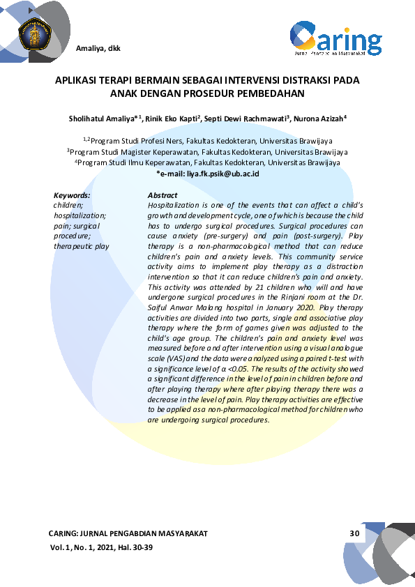 (PDF) Aplikasi Terapi Bermain Sebagai Intervensi Distraksi Pada Anak ...