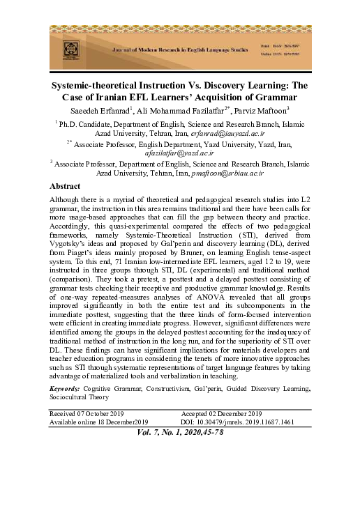 (PDF) Systemic-Theoretical Instruction Vs. Discovery Learning: The Case of Iranian EFL Learners ...