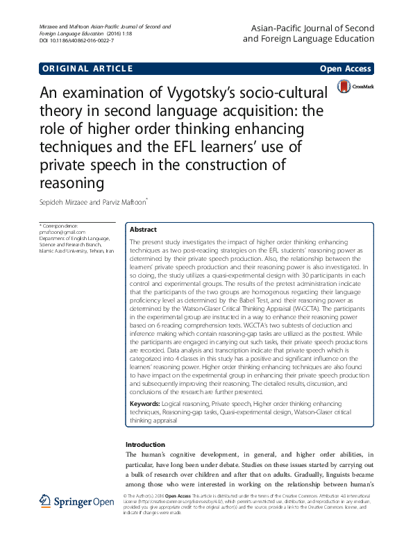 (PDF) An examination of Vygotsky’s socio-cultural theory in second ...