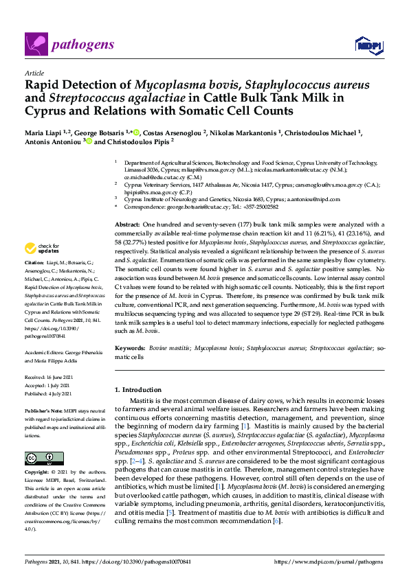 Rapid Detection Of Mycoplasma Bovis Staphylococcus Aureus And Streptococcus Agalactiae In