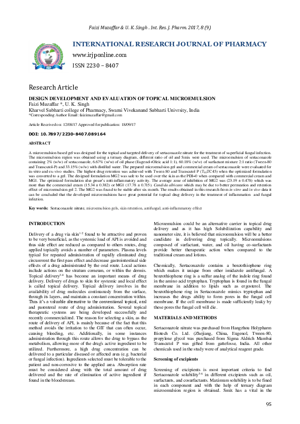 Pdf Design Development And Evaluation Of Topical Microemulsion