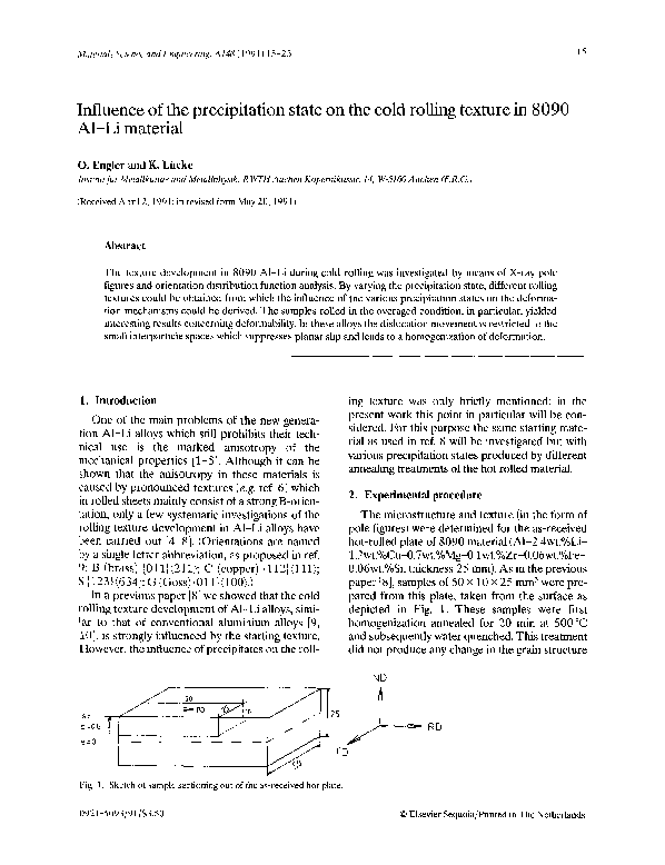 (PDF) Influence of the precipitation state on the cold rolling texture ...