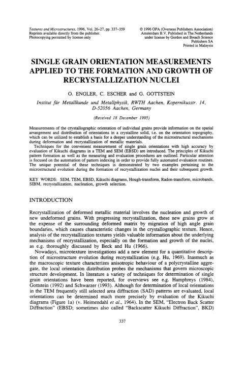 (PDF) Single Grain Orientation Measurements Applied to the Formation ...