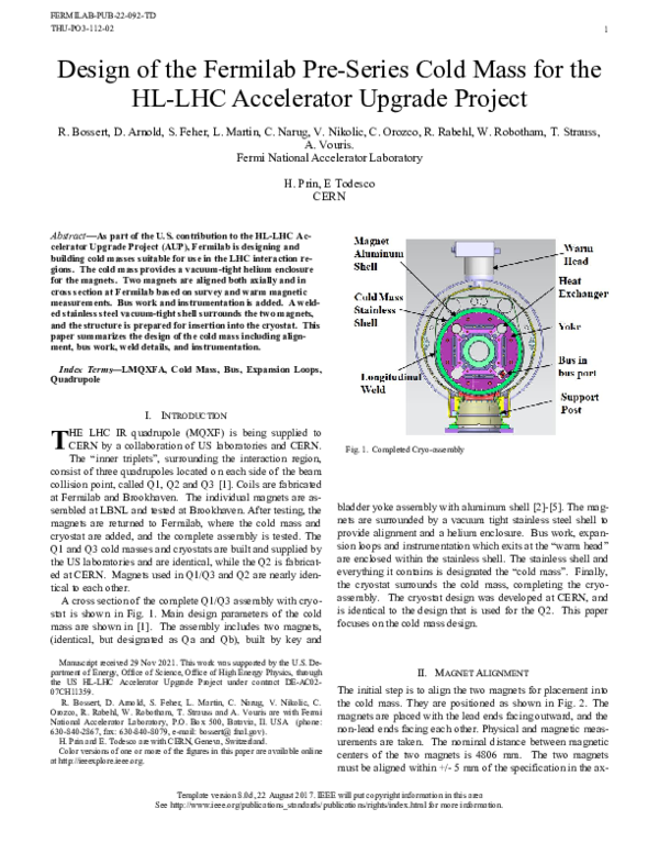 (PDF) Design of the Fermilab Pre-Series Cold Mass for the HL-LHC ...