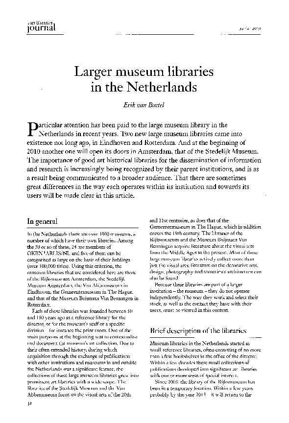 (PDF) Larger museum libraries in the Netherlands | Erik van Boxtel ...
