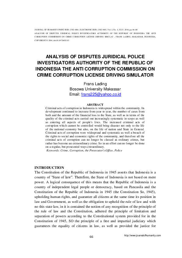 (PDF) Juridical Authority on Corruption Investigations