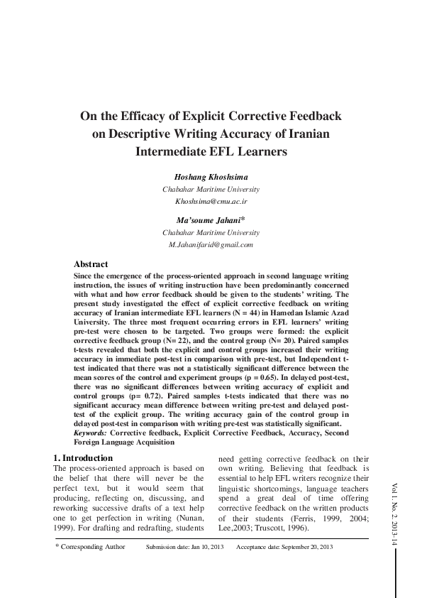 (PDF) On the Efficacy of Explicit Corrective Feedback on Descriptive ...