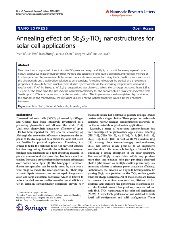 (PDF) Annealing effect on Sb2S3-TiO2 nanostructures for solar cell applications