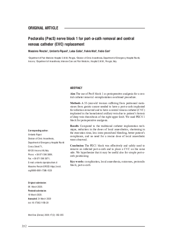 (PDF) Pectoralis (PecS) nerve block 1 for port-a-cath removal and ...