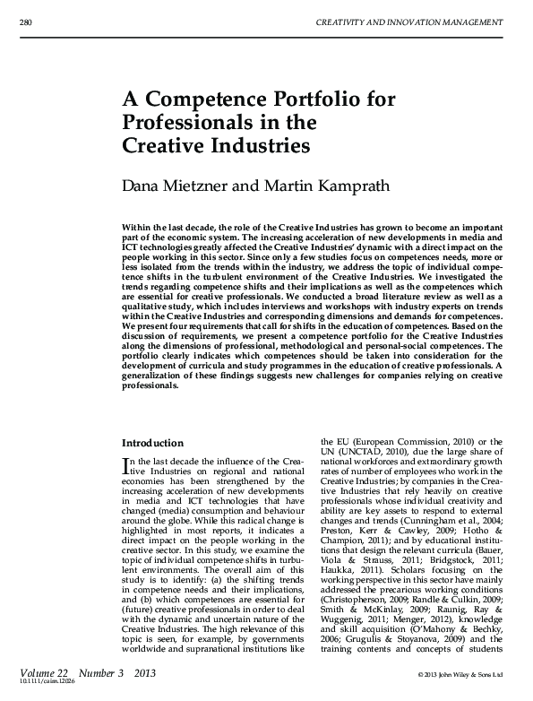 (PDF) A Competence Portfolio for Professionals in the Creative Industries
