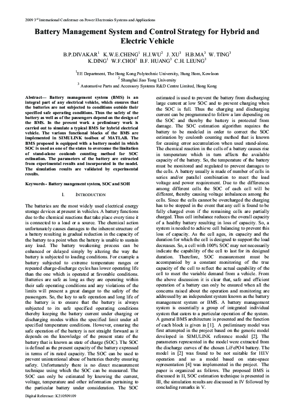 (PDF) Battery management system and control strategy for hybrid and ...