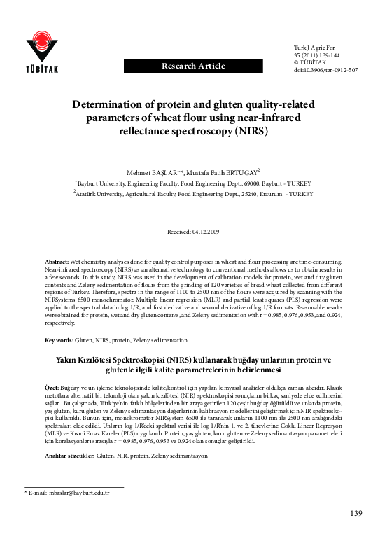 (PDF) Determination of protein and gluten quality-related parameters of wheat flour using near ...