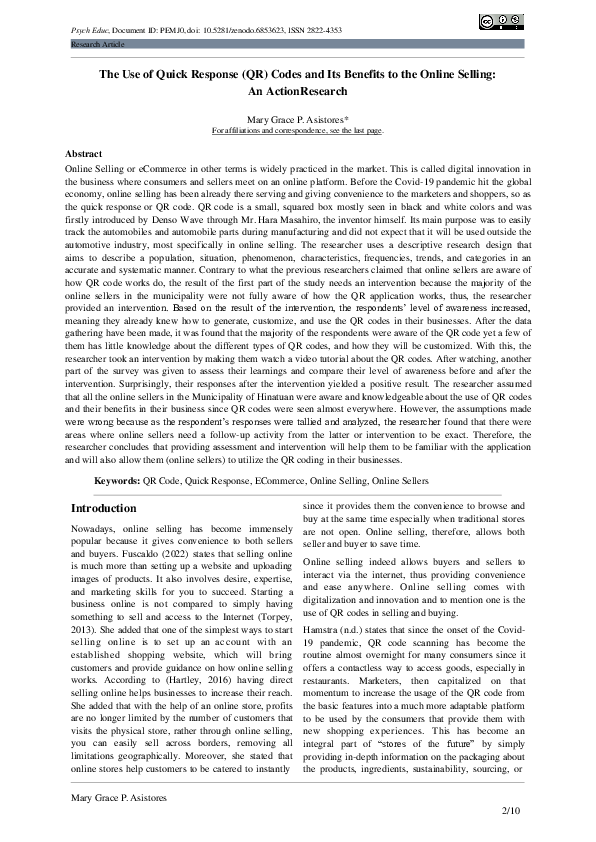 (PDF) The Use of Quick Response (QR) Codes and its benefits to the ...