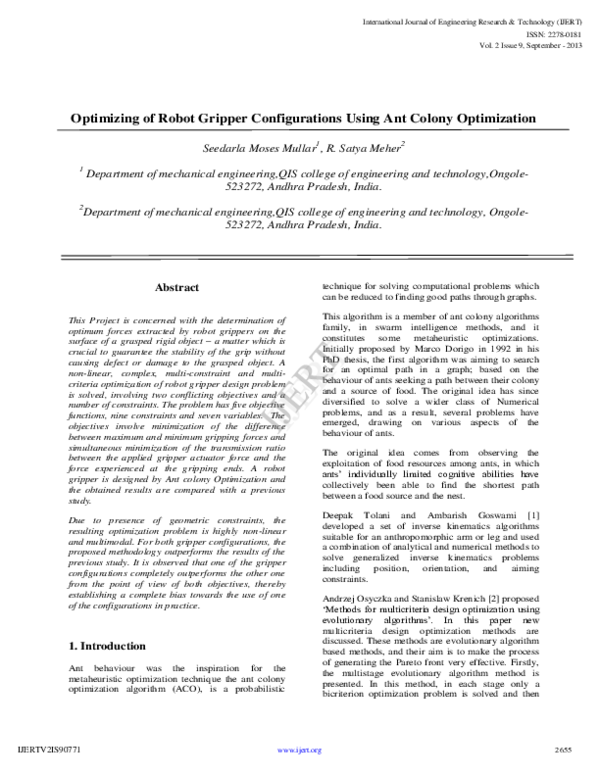 (PDF) Optimizing of Robot Gripper Configurations Using Ant Colony Optimization | SATYA MEHER ...
