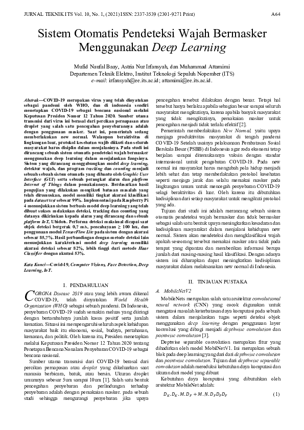 (PDF) Sistem Otomatis Pendeteksi Wajah Bermasker Menggunakan Deep Learning