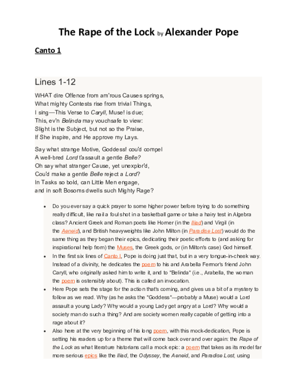(DOC) The Rape of the Lock by Alexander Pope