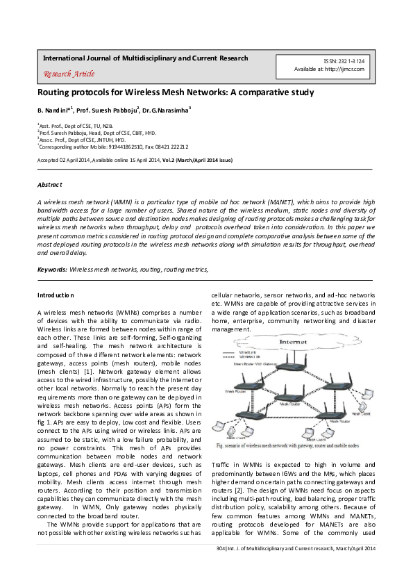 (PDF) Routing protocols for Wireless Mesh Networks: A comparative study (PDF) Routing protocols for Wireless Mesh Networks: A comparative study
