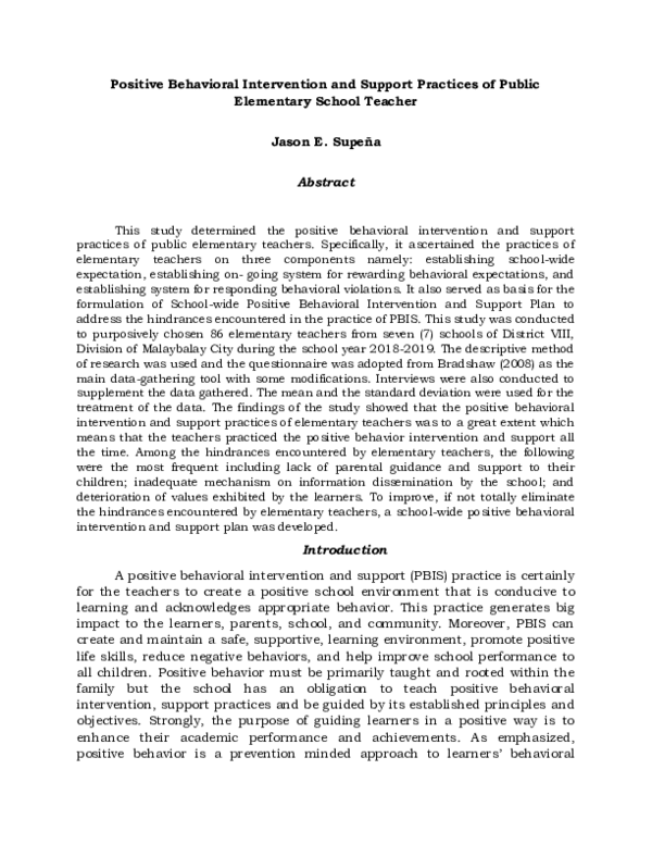 (DOC) Positive Behavioral Intervention and Support Practices of Public ...