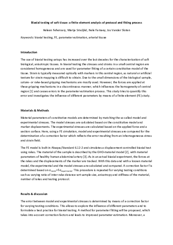Pdf Biaxial Testing Of Soft Tissue A Finite Element Analysis Of Protocol And Fitting Process
