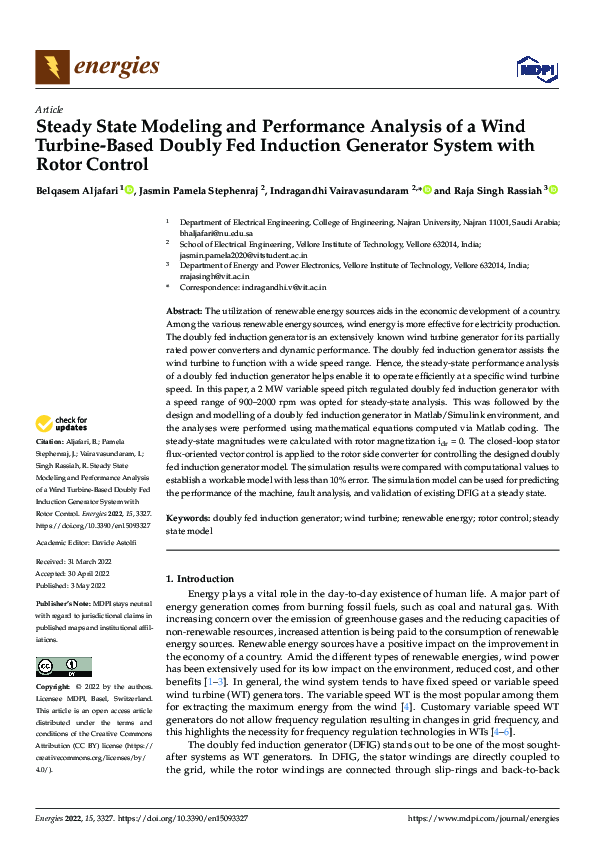 Pdf Steady State Modeling And Performance Analysis Of A Wind Turbine Based Doubly Fed