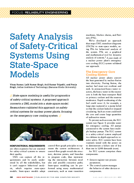 (PDF) Safety Analysis of Safety-Critical Systems Using State-Space Models