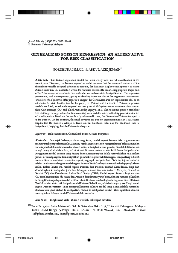 (PDF) Generalized Poisson Regression: An Alternative for Risk ...