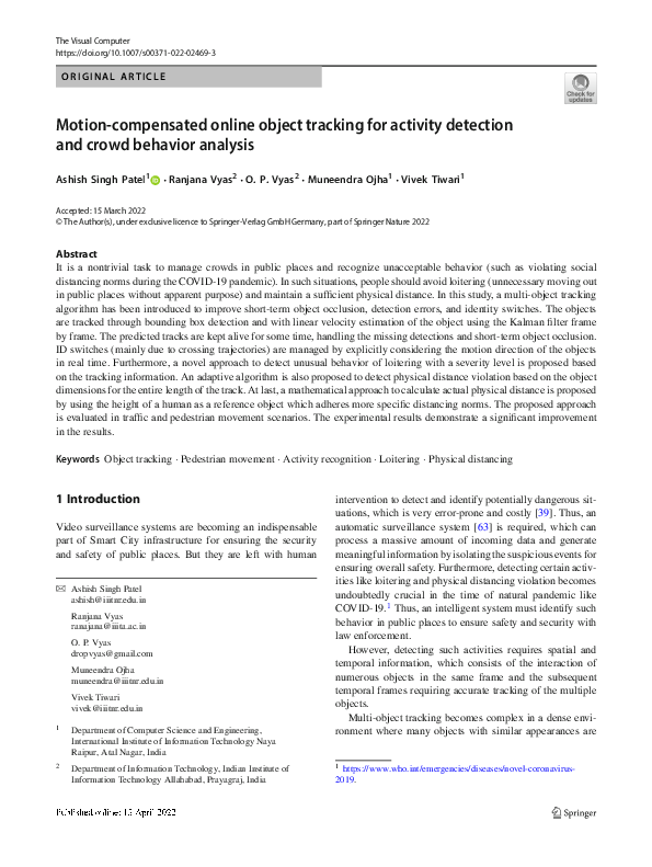 Pdf Motion Compensated Online Object Tracking For Activity Detection And Crowd Behavior Analysis