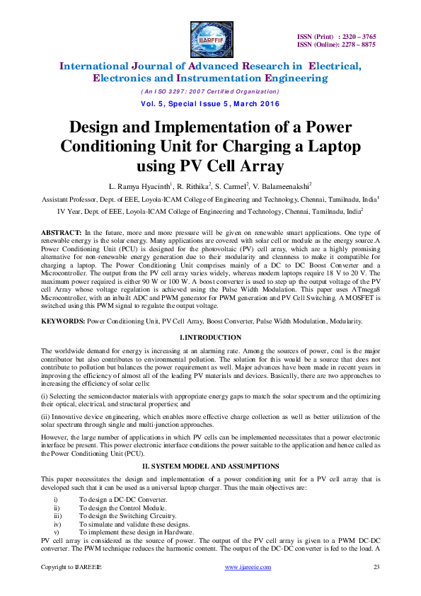 Pdf Design And Implementation Of A Power Conditioning Unit For