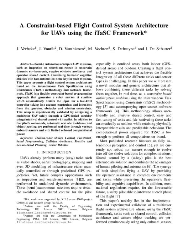 (PDF) A constraint-based flight control system architecture for UAVs using the iTaSC framework
