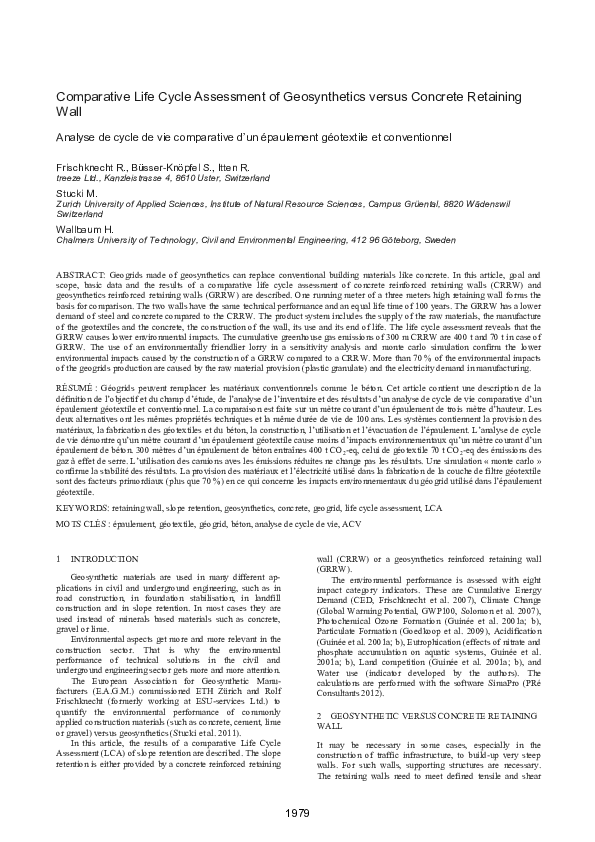 (PDF) Comparative Life Cycle Assessment of Geosynthetics Versus Conventional Construction ...