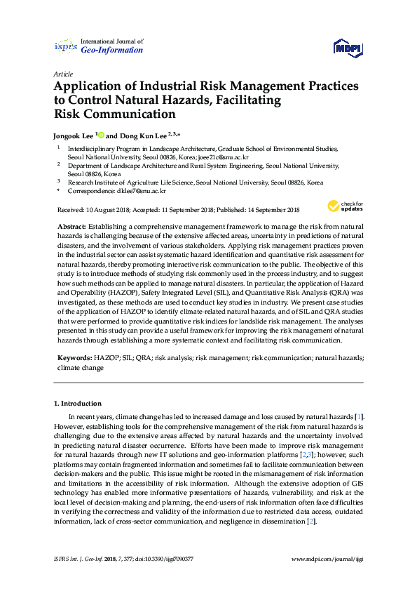 (PDF) Application of Industrial Risk Management Practices to Control ...
