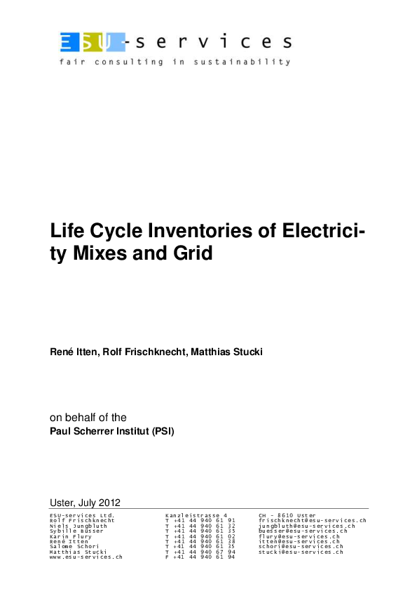 (PDF) Life Cycle Inventories of Electricity Mixes and Grid