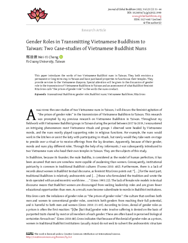 (PDF) Gender Roles in Transmitting Vietnamese Buddhism to Taiwan Two ...