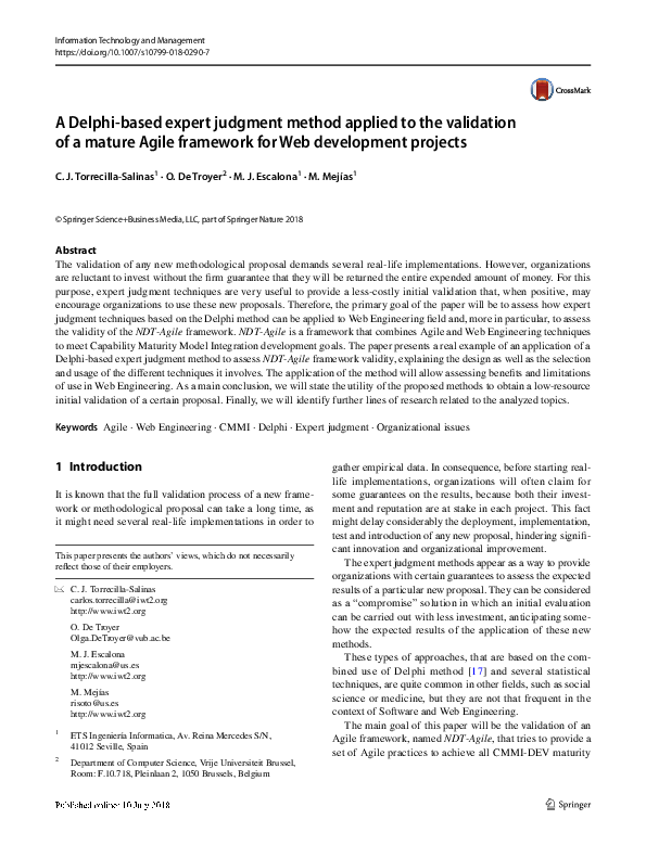(PDF) A Delphi-based expert judgment method applied to the validation of a mature Agile ...
