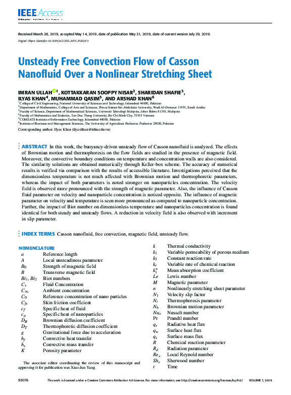 (PDF) Unsteady Free Convection Flow of Casson Nanofluid Over a Nonlinear Stretching Sheet