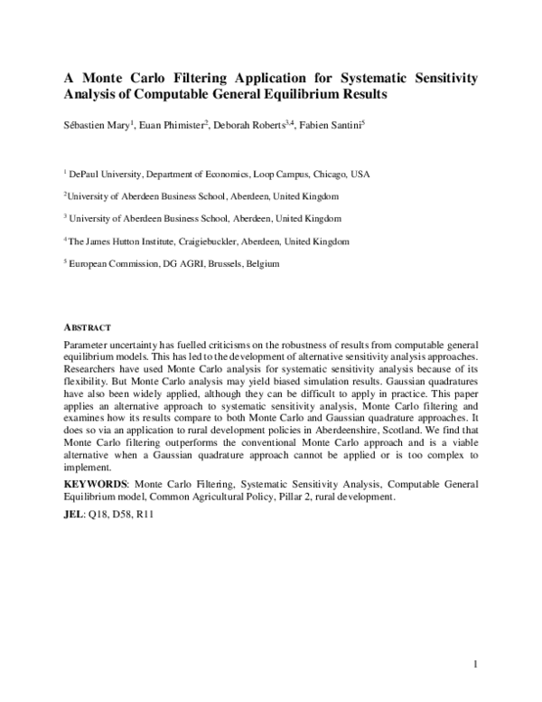 (PDF) A Monte Carlo filtering application for systematic sensitivity analysis of computable ...